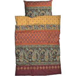 Bettwäsche CASATEX "Murillo", orange (terra), B/L: 155cm x 220cm, 1 Stk., 1 Stk., Biber, B/L: 80cm x 80cm, 2 Stk., Biber, Obermaterial: 100% Baumwolle, Bettwäsche, paisley, orientalisch, indisch