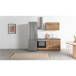 Küchenzeile KOCHSTATION "KS-Samos", braun (küche: natur, front: wotaneiche, korpus: grafitgrau, arbeitsplatte: anthrazit), B:160cm H:200cm T:60cm, Komplettküchen-Sets, Küchenzeile, Breite 160 cm, wahlweise mit E-Geräten und Glaskeramikkochfeld