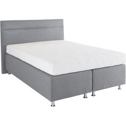 Boxspringbett BLACK, grau (strukturstoff grau), ohne LED-Beleuchtung, Liegefl&auml;che B/L: 140cm x 200cm, H3, 7-Zonen-Kaltschaummatratze, Bezug Unterbox und Kopfteil: Strukturstoff (77% Polyester und 23% Viskose);Bezug Obermatratze 100% Polyester, waschbar bis 60C, Komplettbetten, Boxspringbett, wahlweise mit LED-Beleuchtung