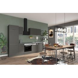 Küchenzeile Optifit "Palma", grau (küche: grau, front: anthrazit, korpus: anthrazit, arbeitsplatte: anthrazit), B:270 T:60, Komplettküchen-Sets, Breite 270 cm, wahlweise mit E-Geräten, seitenverkehrt stellbar
