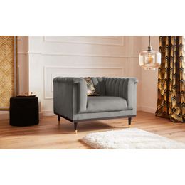 Sessel Home Affaire "Chamby", grau (hellgrau), B:100cm H:71cm T:85cm, Luxus-Microfaser Lederoptik (100% Polyester), Scheuertouren: 40.000, Pilling: 4;Samtoptik (100% Polyester), Scheuertouren >100.000, Pilling: 5, Sessel, Lounge-Sessel Einzelsessel, mit Holzrahmen unten und Steppung im Lehnenbereich