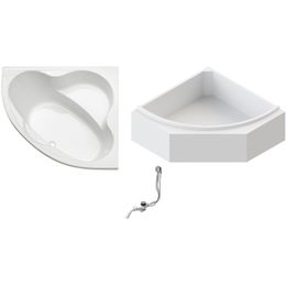 Badewanne Ottofond "Set Eckwanne", weiß, B:140cm H:58cm L:140cm T:140cm, Sanitäracryl, Badewannen, 1400 mm/420 mm, Eckwanne