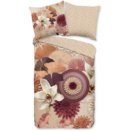 Wendebettwäsche HIP "Quente", beige (sand), B/L: 135cm x 200cm, 1 Stk., 1 Stk., Renforcé, B/L: 80cm x 80cm, 2 Stk., Renforcé, Obermaterial: 100% Baumwolle, Bettwäsche, Satin, Reißverschluss, Wendeoptik, Mandala, Blume, Sand