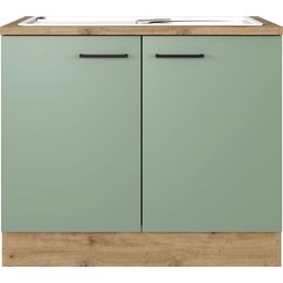 Spülenschrank Flex-Well "Cara", grün (schilfgrün, artisan eiche), B:100cm H:85cm T:60cm, Holzwerkstoff, Schränke, (B x H x T) 100 x 85 x 60 cm, inkl. Edelstahl-Einbauspüle