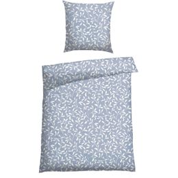 Bettwäsche Schiesser "Liliebeth aus weicher Baumwolle mit elegantem Blattmuster", blau (hellblau), B/L: 135cm x 200cm, 1 Stk., 1 Stk., Renforcé, B/L: 80cm x 80cm, 2 Stk., Renforcé, Obermaterial: 100% Baumwolle, Bettwäsche, Made in Green