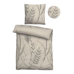 Bettwäsche Biberna "0840518", grau (kitt), B/L: 155cm x 220cm, 1 Stk., 1 Stk., Flanell, B/L: 80cm x 80cm, 2 Stk., Flanell, Obermaterial: 100% Baumwolle, Bettwäsche, kuschelig warm, samtweich, Melange, 100% Baumwolle, made in Germany