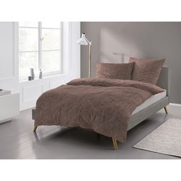 Bettwäsche Irisette "Mink 8835", braun (schoko), B/L: 200cm x 200cm, 1 Stk., 2 Stk., Biber, B/L: 80cm x 80cm, 3 Stk., Biber, Obermaterial: 100% Baumwolle, Bettwäsche, einzigartige kuschelig weiche Winterbettwäsche