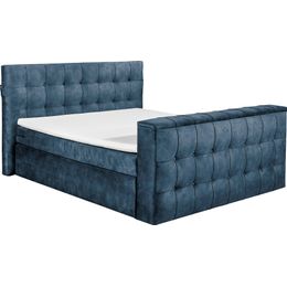 Boxspringbett "Richmond", blau (mondscheinblau), B:203cm L:243cm, SET ONE BY Musterring, Komplettbetten, Boxspringbett, versenkbarer TV- Halterung mit Fernbedienung