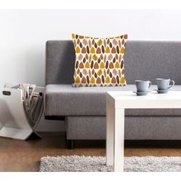 Dekokissen queence "Dennis", braun (braun, gelb, bedruckt), B:40, Polyester, Dekokissen_Sitzkissen_Kissenhüllen, mit einem Blätterhaufen