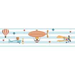 A.S. Création Bordüre A.S. CRÉATION "Flying Party", bunt (orange hellblau weiß), B:0,16 L:5, Papier, Tapeten, Tapete Kinder Borte Wohnzimmer Schlafzimmer Küche Design Kinderzimmer