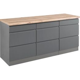 Unterschrank KOCHSTATION "KS-Bruneck", grau (graphit matt), B:180cm H:86cm T:60cm, Holzwerkstoff, Schränke, >>Bruneck<< 180 cm breit, für viel Stauraum, hochwertige MDF-Fronten