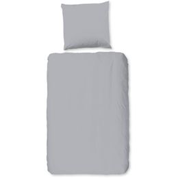 Bettwäsche Good Morning "Flanel Uni", grau (hellgrau), B/L: 135cm x 200cm, 1 Stk., 1 Stk., Flanell, B/L: 80cm x 80cm, 2 Stk., Flanell, Obermaterial: 100% Baumwolle, Bettwäsche, Flanell, Biber, Baumwolle, Winter, Warm, Reißverschluss, Einfarbig Uni