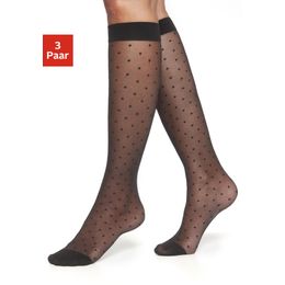 Feinkniestrümpfe Lascana, Damen, Gr. - (35/42), schwarz (3x schwarz), Elasthan, Polyamid, gepunktet, elastisch, Socken, mit kleinem Punkt Design