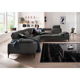 Ecksofa W.Schillig "valentinoo, Designsofa, elegant und bequem, L-Form", grau (anthrazit r66), B:318cm H:83cm T:298cm, Chenille-Flachgewebe R66 (85% Polyester, 15% Nylon), Sofas, Ecksofa, mit Sitztiefenverstellung, Breite 318 cm