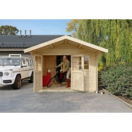 Gartenhaus Konifera "Kallenberg 2", beige (naturbelassen), Fußboden im Gartenhaus, ohne Dacheindeckung, Holzwerkstoff, Gartenhäuser