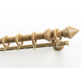 Gardinenstange Garesa "Palmo", beige (natur), L:400cm &Oslash;:28mm, Holzwerkstoff, Gardinenstangen, Vorhanggarnitur aus Holz, verl&auml;ngerbar, mit Ringe/2 Lauf Gleiter