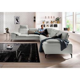 Ecksofa W.Schillig "valentinoo, Designsofa, elegant und bequem, L-Form", grau (grau z73), B:318cm H:83cm T:298cm, Longlife Xtra-Leder Z73: Naturwalkleder der Luxusklasse aus den erlesensten Rohh&auml;uten. Hautst&auml;rke 1, 1 &ndash; 1, 3 mm, Sofas, Ecksofa, mit Sitztiefenverstellung, Breite 318 cm