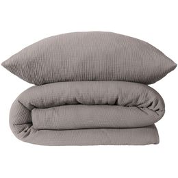 Bettwäsche Schiesser "Molly aus supersofter Musselin-Qualität in gedeckten Farben", grau, B/L: 135cm x 200cm, 1 Stk., 1 Stk., Musselin, B/L: 80cm x 80cm, 2 Stk., Musselin, Obermaterial: 100% Baumwolle, Bettwäsche, Made in Green