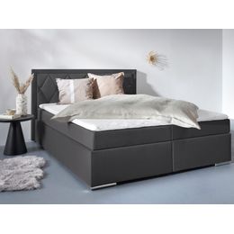 Boxbett LEONIQUE "Alfie, Bestseller, wahlweise mit Bettkasten", schwarz, L:206cm, Bezug Bett: Samtvelours (100% Polyester), Bezug der Spiegelfläche Matratzendrell aus 100% Polyester. Topperbezug abnehmbar und waschbar bis 30º C, aus 100% Polyester, Komplettbetten, Boxspringbett, mit Straßsteinen im Kopfteil, H2, H3 und H4 wählbar, Topseller