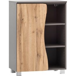 Unterschrank Welltime "Stubach", grau (mattgrau), B:60cm H:79cm T:35cm, MDF, Schränke, Bad-Unterschrank, Tür mit Baumkante