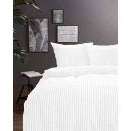 Bettwäsche Fleuresse "Rio", weiß, B/L: 155cm x 220cm, 1 Stk., 1 Stk., Seersucker, B/L: 80cm x 80cm, 2 Stk., Seersucker, Obermaterial: 100% Baumwolle, Bettwäsche, Feine buntgewebte Seersucker-Bettwäsche mit Reißverschluss