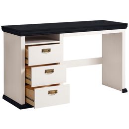 Schreibtisch Home Affaire "Konrad", grau (weiß, anthrazit), B:129cm H:76cm T:48cm, Tische, aus zertifiziertem Massivholz, mit Schubladen, Breite 129 cm