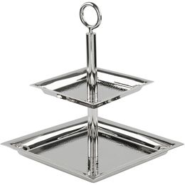 Etagere Fink "NAGANO, mit feiner Hammerschlagstruktur", silber (silberfarben), B:24cm H:30cm L:24cm, Edelstahl, Servierplatten, mit 2 Etagen, quadratisch