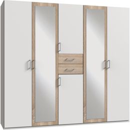 Kleiderschrank wimex "Diver Drehtürenschrank mit Spiegel, 180, 225 o. 270cm breit", weiß (weiß, struktureichefb hell, griffe alu), B:225cm H:207cm T:58cm, Schränke, Bestseller Schlafzimmerschrank wahlweise 3 Innenausstattungen, Topseller