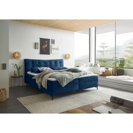 Boxbett ED EXCITING DESIGN "Melrose", blau (dunkelblau), B:182cm L:210cm, 100% Polyester, Komplettbetten, Boxspringbett, inkl. Topper