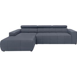 Ecksofa DOMO collection "Brandon gro&szlig;e Ausf&uuml;hrung B/T/H: 289/177/80 cm, auch in Leder und Cord", blau (dunkelblau), B:285cm H:80cm T:175cm, Luxus-Microfaser in Antikleder-Optik (100% Polyester);Luxus-Microfaser (100% Polyester);Kunstleder SOFTLUX, Sofas, Ecksofa, mit Kopfteilverstellung, wahlweise Sitztiefenverstellung, L-Form