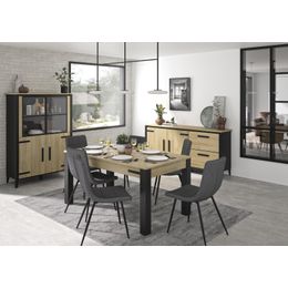 Buffet GAMI "Cork", schwarz (goldeiche, schwarz), B:191cm H:90cm T:45cm, Schränke, 2 Türen und 2 große Schubladen.
