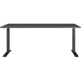 Schreibtisch Germania "Mailand, mechanisch höhenverstellbar", grau (graphit, schwarz, graphit), B:180cm H:91cm T:80cm, Tische, in Breitenvariante 120-180 cm, Made in Germany