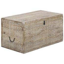 Truhentisch Home Affaire "Lavin", beige (naturfarben), B:90cm H:45cm T:47cm, Truhen, Mangoholz, mit dekorativen Schnitzereien, Handgefertigt, Breite 90 cm