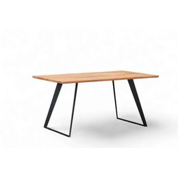 Esstisch Home Affaire "Talwiese Küchentisch, U-Form Metallgestell, Wildeiche massiv geölt", beige (natur, schwarz, natur), B:180cm H:76cm T:90cm, Tische, Baum Kante oder Schweizer Kante, erhältlich in 3 Größen und 2 Farben