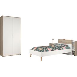 Jugendzimmer-Set Parisot "Parisot Aalborg 3", weiß, B/H: 90cm x 200cm, Schlafzimmermöbel-Sets, ausziehbares Anstellragl mit drei Fächern - rechts oder links anbaubar