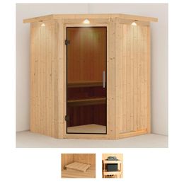 Sauna Karibu "Larin", beige (naturbelassen), ohne Ofen, (ohne Ofen), Saunen, ohne Ofen