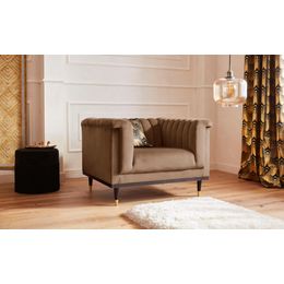 Sessel Home Affaire "Chamby", braun (hellbraun), B:100cm H:71cm T:85cm, Luxus-Microfaser Lederoptik (100% Polyester), Scheuertouren: 40.000, Pilling: 4;Samtoptik (100% Polyester), Scheuertouren >100.000, Pilling: 5, Sessel, Lounge-Sessel Einzelsessel, mit Holzrahmen unten und Steppung im Lehnenbereich