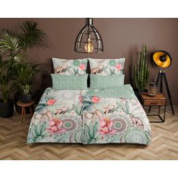 Wendebettwäsche HIP "Wayan", grün, B/L: 135cm x 200cm, 1 Stk., 1 Stk., Satin, B/L: 80cm x 80cm, 2 Stk., Satin, Obermaterial: 100% Baumwolle, Bettwäsche, Mako-Satin, 135x200, Reißverschluss, Wende, Mandala, Tropisch, Grün
