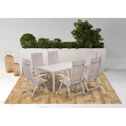 Garten-Essgruppe Konifera "Messina", beige (beige,), Aluminium, Sitzmöbel-Sets, klappbar, 7-fach verstellbare Rückenlehne, Tischplatte aus Alulatten