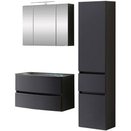 Badezimmer-Set Welltime "Kaunas", grau (matt grau, grau), B:120cm H:200cm T:49cm, Kastenmöbel-Sets, bestehend aus Waschtisch-Set mit Seitenschrank, Breite 120 cm