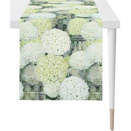 Tischläufer Apelt "7307 SUMMERTIME, Sommerdeko, Sommer", grün (grün, weiß, grau), B:48cm L:140cm, Baumwolle, Polyester, Tischdecken, Digitaldruck