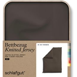 Bettbezug Schlafgut "Knitted Jersey uni, aus Bio-Baumwolle mit Elasthan, Reißverschluss", beige (sand deep), B:155cm L:220cm, Jersey, Obermaterial: 95% Baumwolle, 5% Elasthan, Bettbezüge, bügelfrei, Mix & Match Bettwäsche: passender Kissenbezug erhältlich