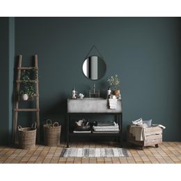 Spiegel Mirrors and More "Cornelia", schwarz, B:55cm H:55cm Ø:55cm, Metall, Spiegel, runde Form mit Lederband