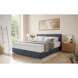 Boxbett Inosign "Thor mit Bettkasten, inkl. Matratze, Topseller", blau (aqua clean pascha 653 blaugrau), B:186cm L:208cm, Baumwolle, Polyester, Komplettbetten, Boxspringbett, Topper und Zierkissen, in verschiedenen Härtegraden verfügbar