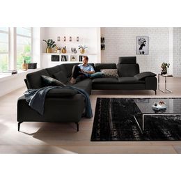 Ecksofa W.Schillig "valentinoo, Designsofa, elegant und bequem, L-Form", schwarz (nachtschwarz z73), B:318cm H:83cm T:298cm, Longlife Xtra-Leder Z73: Naturwalkleder der Luxusklasse aus den erlesensten Rohh&auml;uten. Hautst&auml;rke 1, 1 &ndash; 1, 3 mm, Sofas, Ecksofa, mit Sitztiefenverstellung, Breite 318 cm