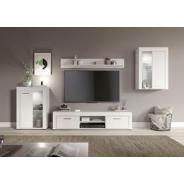 Wohnwand Inosign "Aosta, 4-tlg., bestehend aus: 2x Vitrine, Lowboard & Wandboard", weiß (weiß, weiß), B:330cm H:169cm T:40cm, Holzwerkstoff, Kastenmöbel-Sets, Wohnwand, Kombination, Anbauwand, Möbel Set, Schrankwand, Möbel Kombi