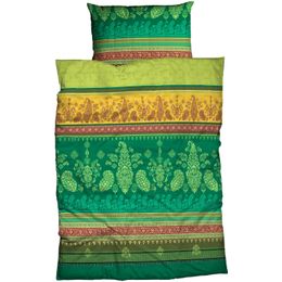 Bettwäsche CASATEX "Esa", grün, B/L: 135cm x 200cm, 1 Stk., 1 Stk., Satin, B/L: 80cm x 80cm, 2 Stk., Satin, Obermaterial: 100% Baumwolle, Bettwäsche, Ornamente und Blüten Design