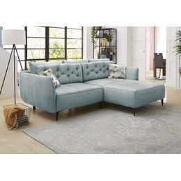Jockenh&ouml;fer Ecksofa JOCKENH&Ouml;FER GRUPPE "Salo L-Form", blau (hellblau), B:251cm T:110cm, Veloursstoff (100% Polyester);Kissen: 90% Polyester, 10% Viskose, Sofas, Ecksofa, im Retrolook mit Wellenfederung und frei im Raum stellbar, Topseller