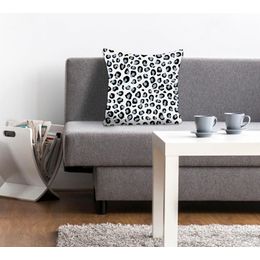 Dekokissen queence "Elena", grau (grau, bedruckt), B:40cm L:40cm, Polyester, Dekokissen_Sitzkissen_Kissenhüllen, Kissenhülle,Leopardenmuster,Tierisch,Wild,Exotisch,Safari,Naturmotiv