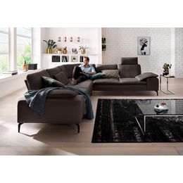 Ecksofa W.Schillig "valentinoo, Designsofa, elegant und bequem, L-Form", braun (braun z59), B:318cm H:83cm T:298cm, Longlife Xtra-Leder Z59: Glattleder mit modischer Pr&auml;gung. Hautst&auml;rke 0, 9 - 1, 1 mm, Sofas, Ecksofa, mit Sitztiefenverstellung, Breite 318 cm